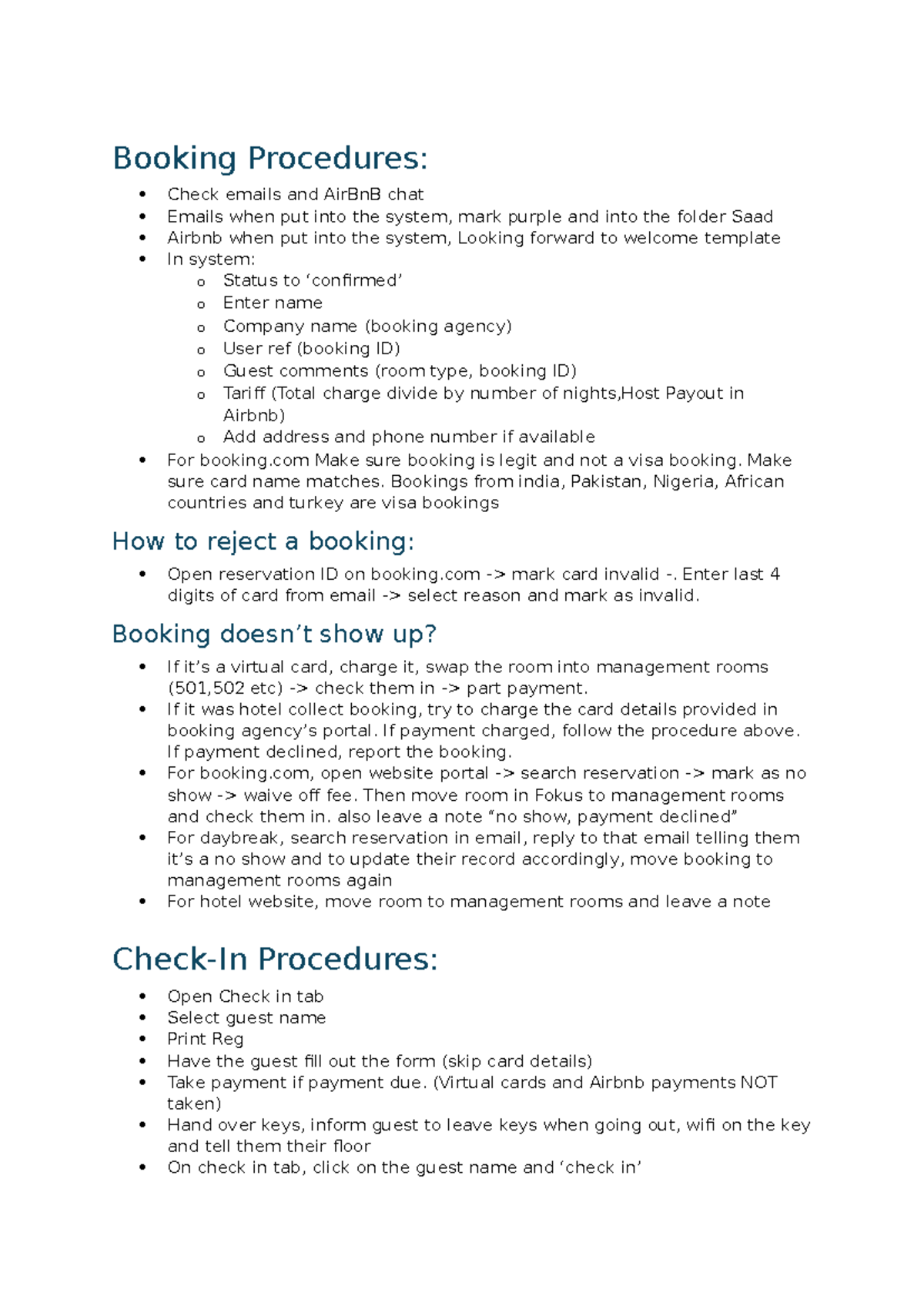 Booking Procedures for Airbnb Management - Detailed Steps and ...
