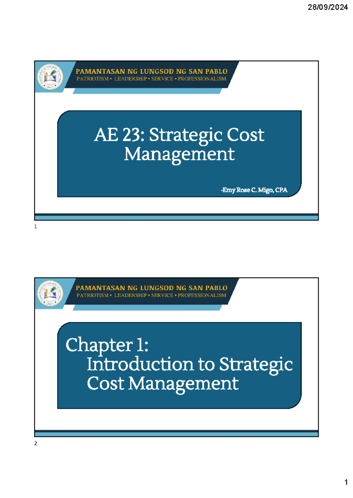 AE 23: Strategic Cost Management - Chapters 1 to 4 Overview - Studocu