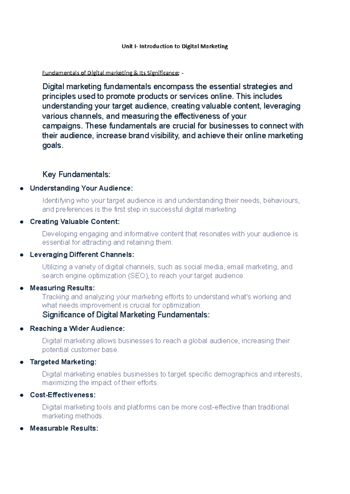 Digital Marketing Fundamentals: Unit 1 Notes and Insights - Studocu
