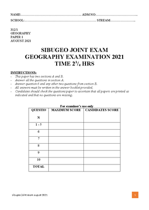 Geography FORM 1 Revision Booklet - 1. INTRODUCTION TO GEOGRAPHY The ...