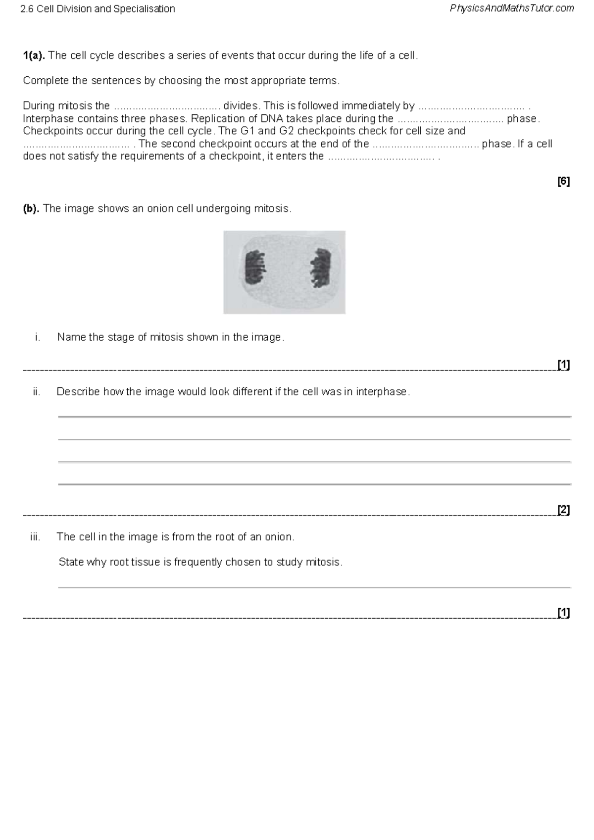 2.6 Cell Division and Specialisation Study Guide - Studocu