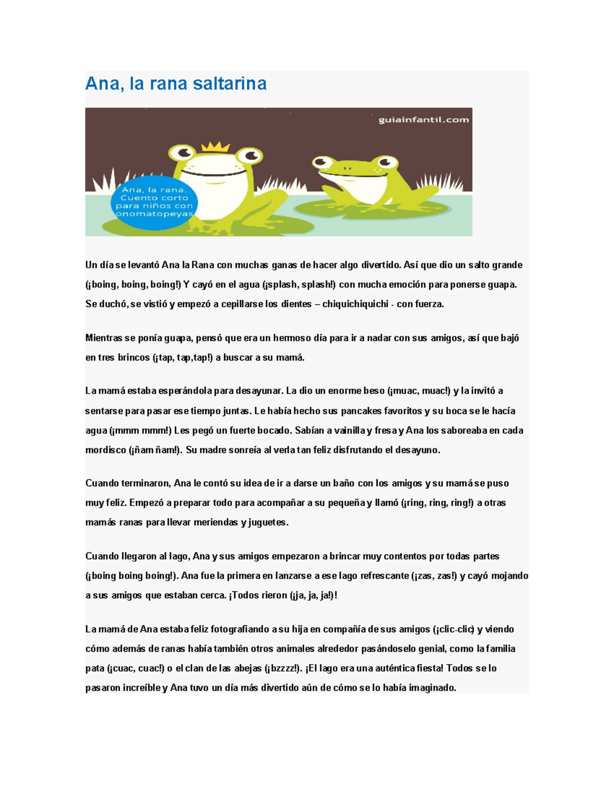 725064270 Cuento Infantil: Ana La Rana y Sus Onomatopeyas - Studocu