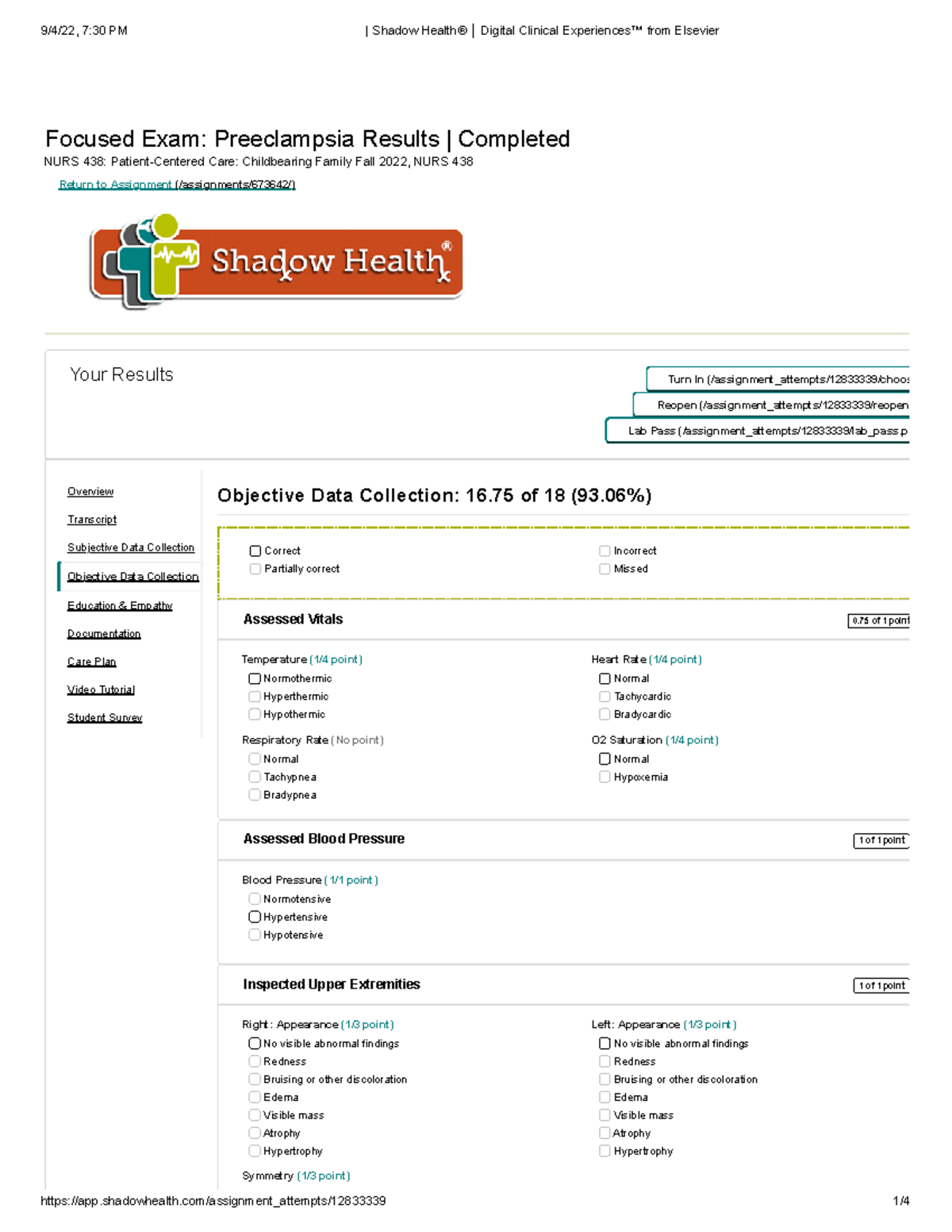 NURS 438: Preeclampsia Focused Exam Objective Data Results - Studocu
