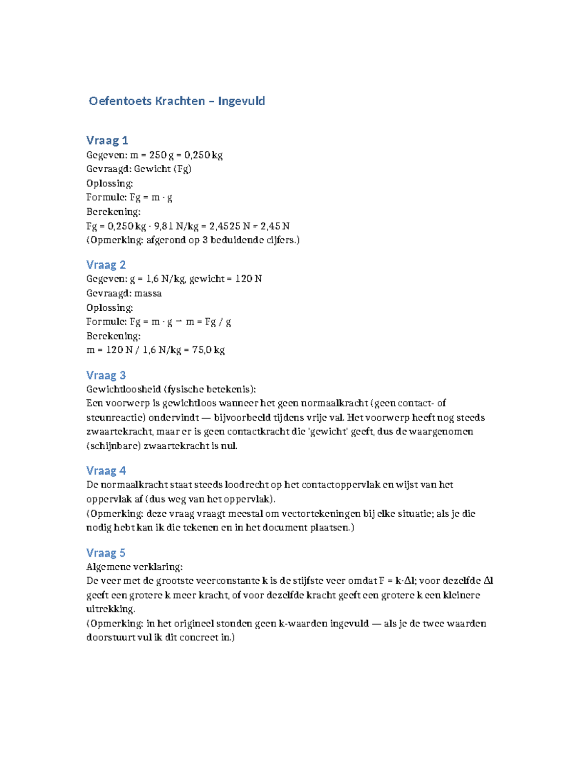 Oefentoets Krachten Ingevuld - Versie 2 - Studocu
