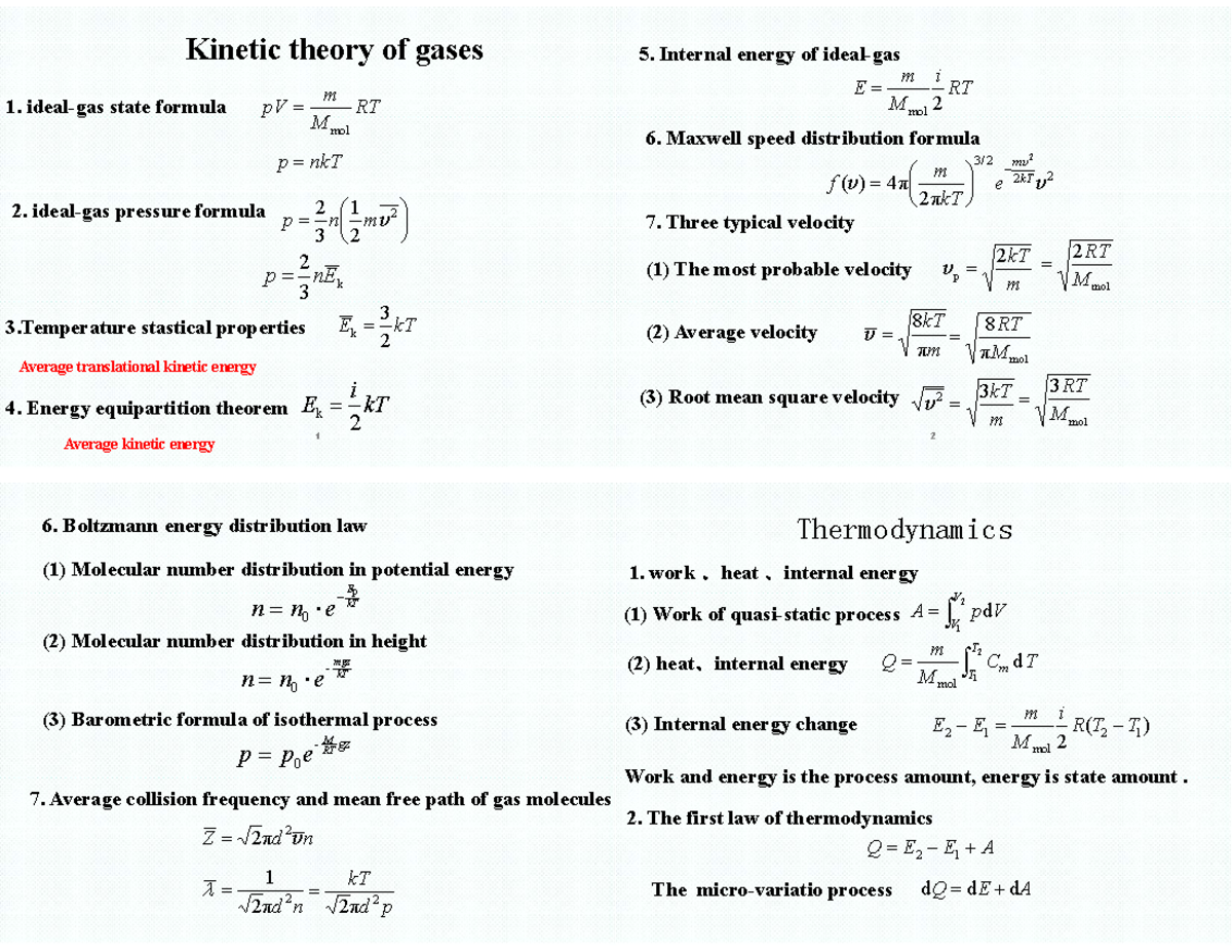 Kinetic Theory of Gases and Thermodynamics - PHYS 101 Final Exam Notes ...