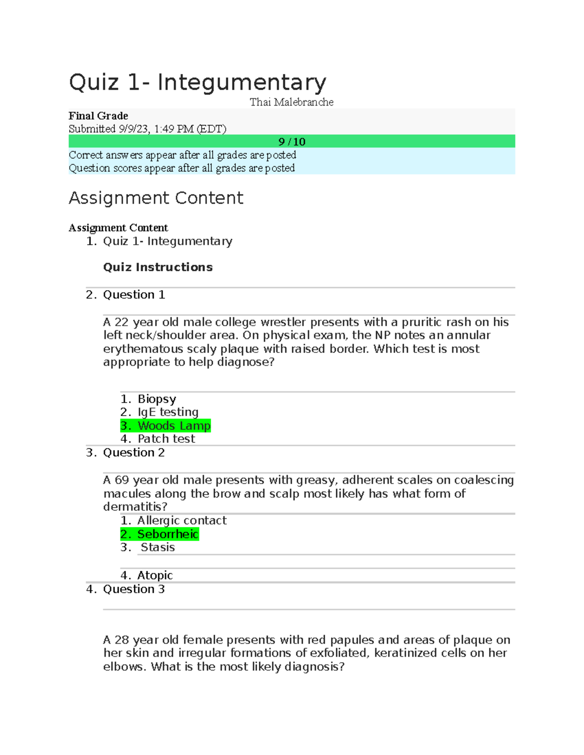 Integumentary System Quiz