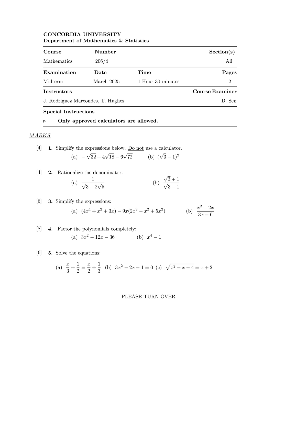 Midterm Exam MATH 101 Winter 2025: Simplification & Factorization - Studocu