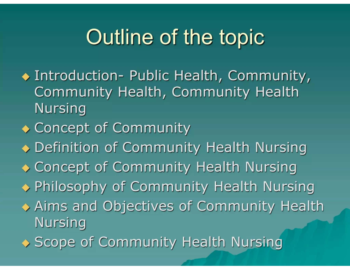Unit 201: Concepts of Community Health & Nursing Overview - Studocu