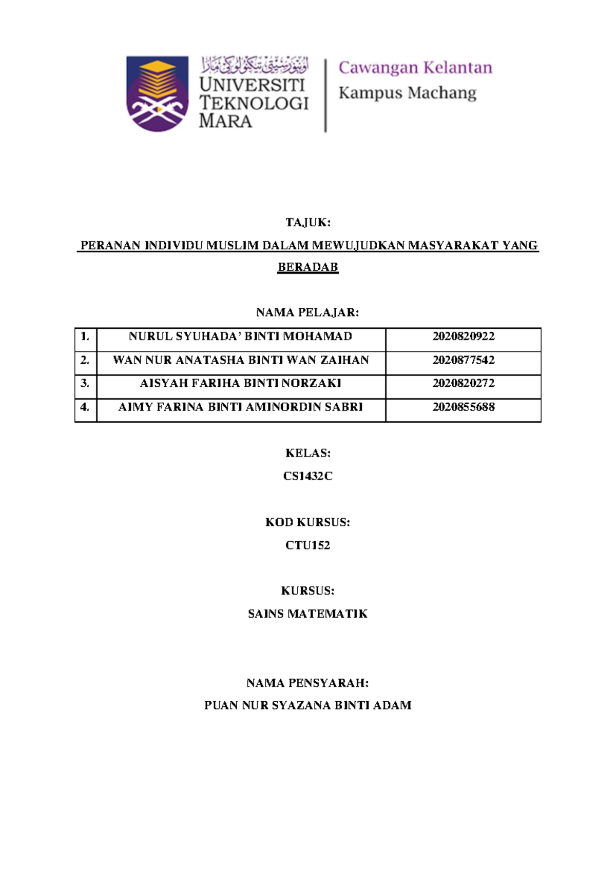 Peranan Individu Muslim dalam Mewujudkan Masyarakat Beradab CTU-CS1432C ...