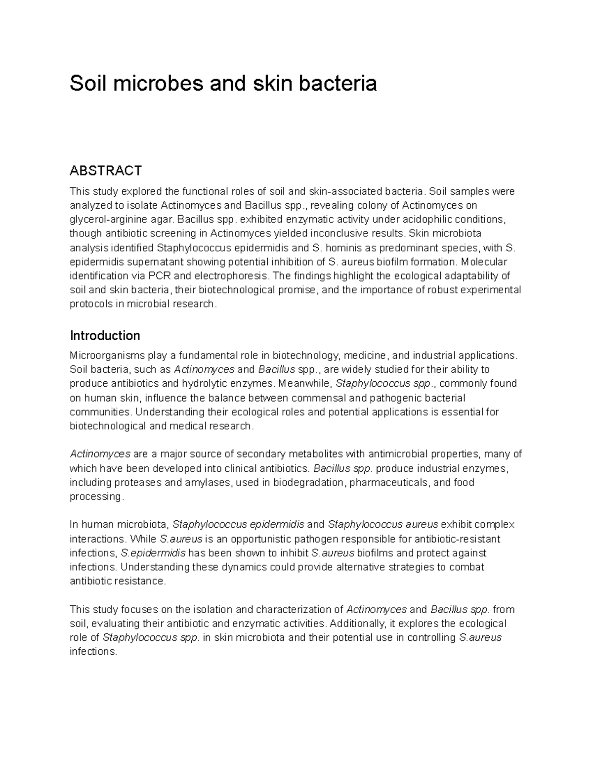 Microbiology Lab Report: Soil & Skin Bacteria Analysis (BIO 101) - Studocu