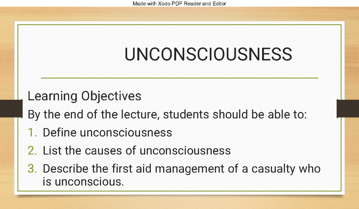 Final Exam Notes: Unconsciousness in First Aid Management - Studocu