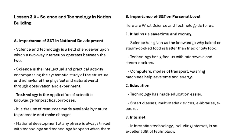 Lesson 3.0: Science and Technology in Nation Building - STS Reviewer 2 ...