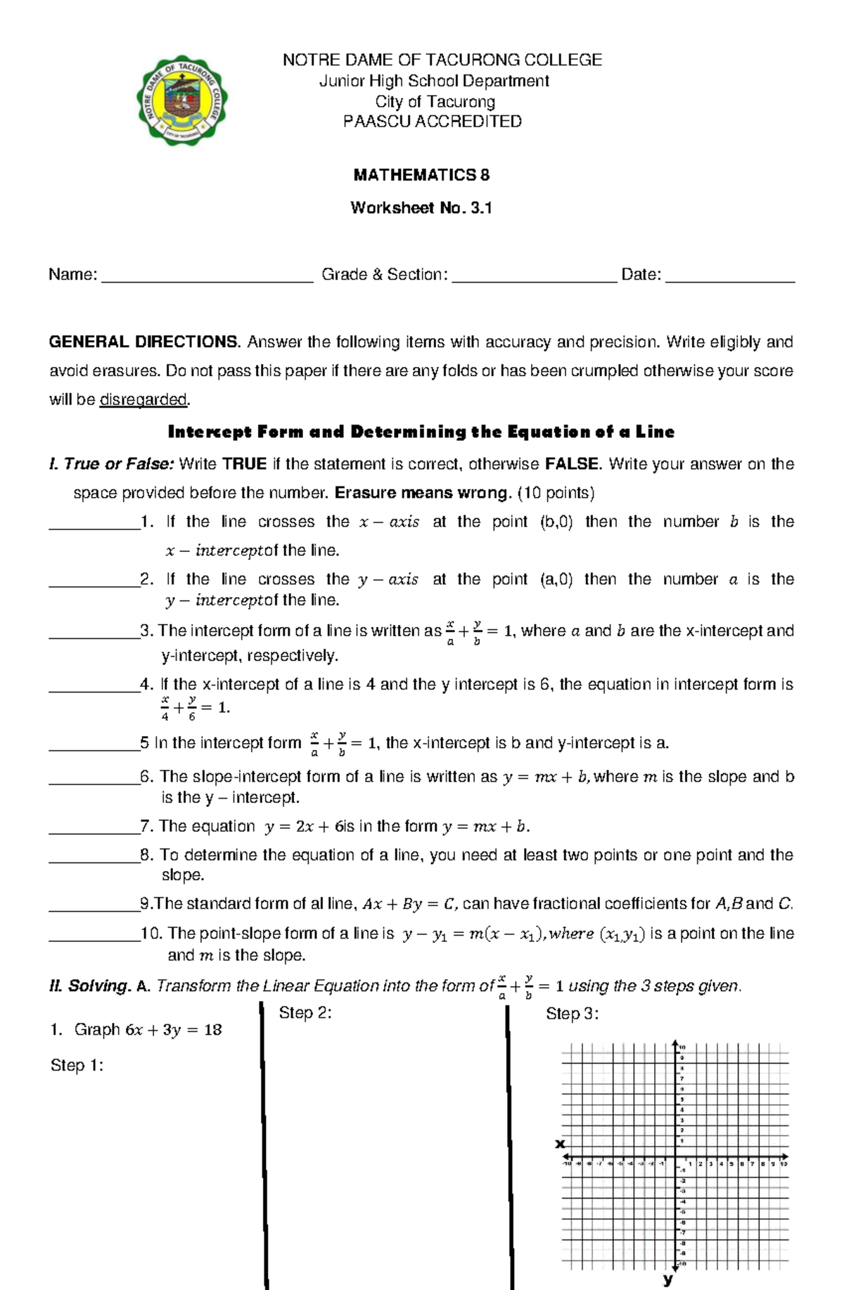 M8- Worksheet-3 - this includes practice test - Step 1: Step 2: Step 3 ...