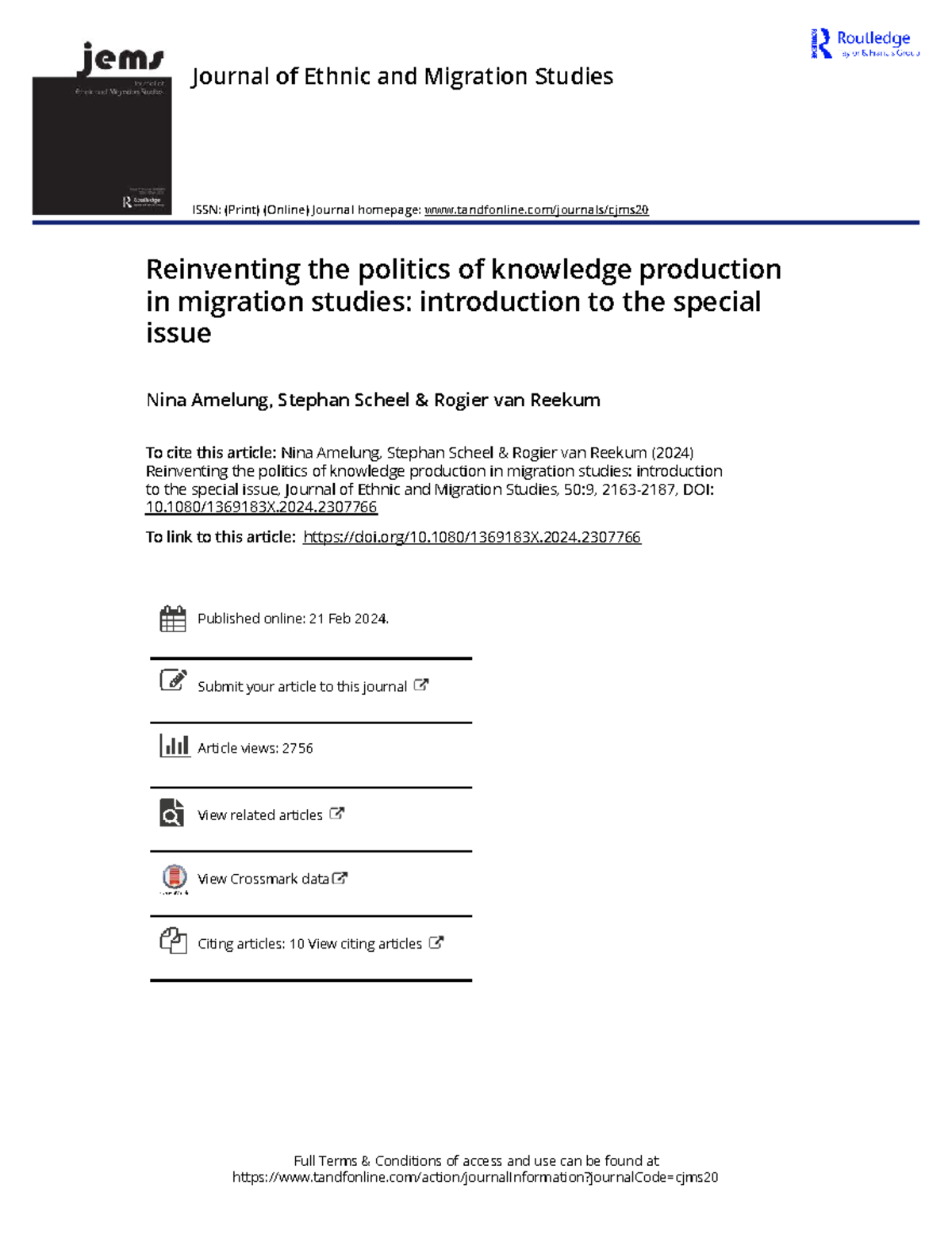 Reinventing Knowledge Production in Migration Studies: JEMS 50:9 - Studocu