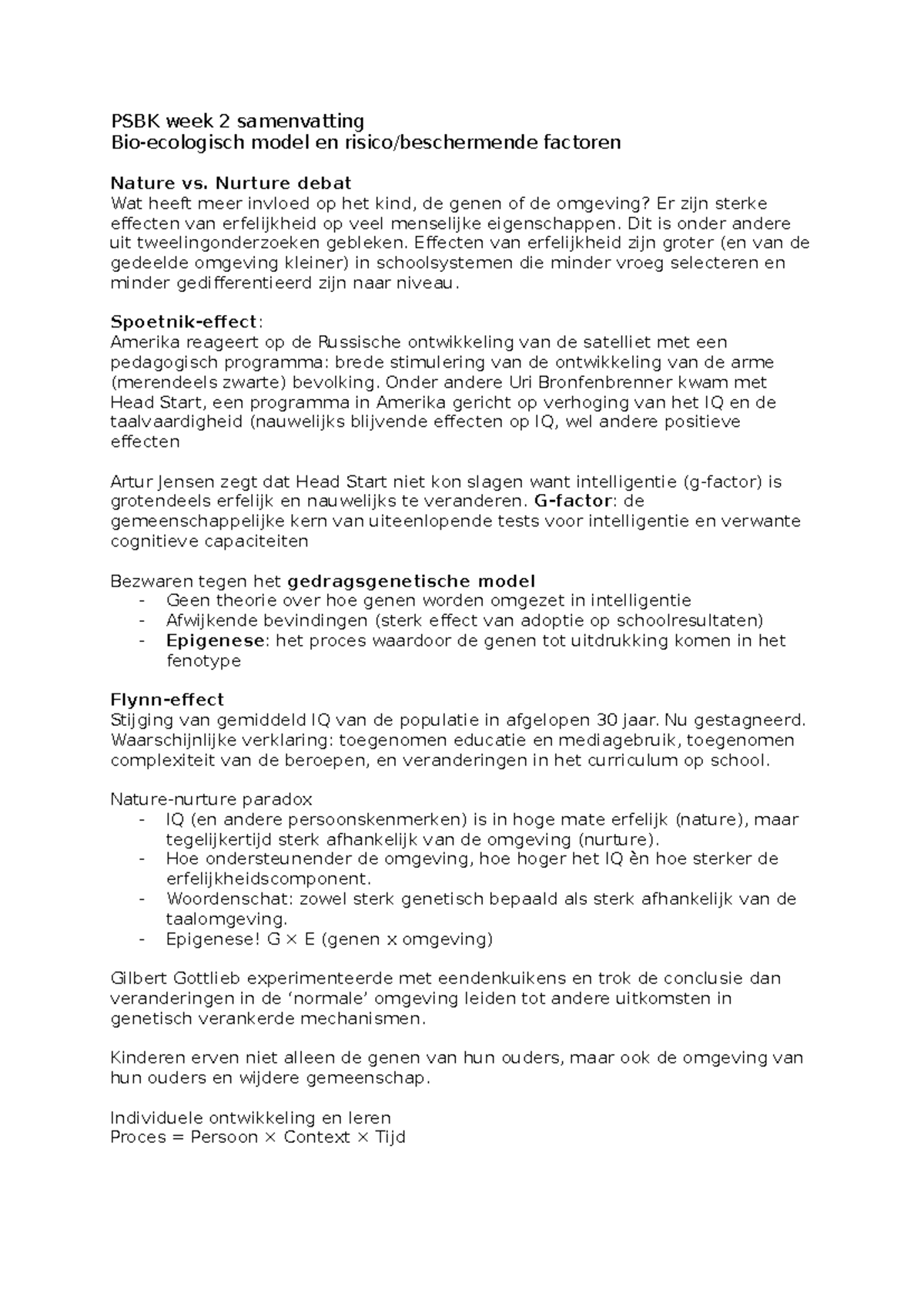 PSBK Week 2 Samenvatting: Bio-ecologisch Model en Risicofactoren ...