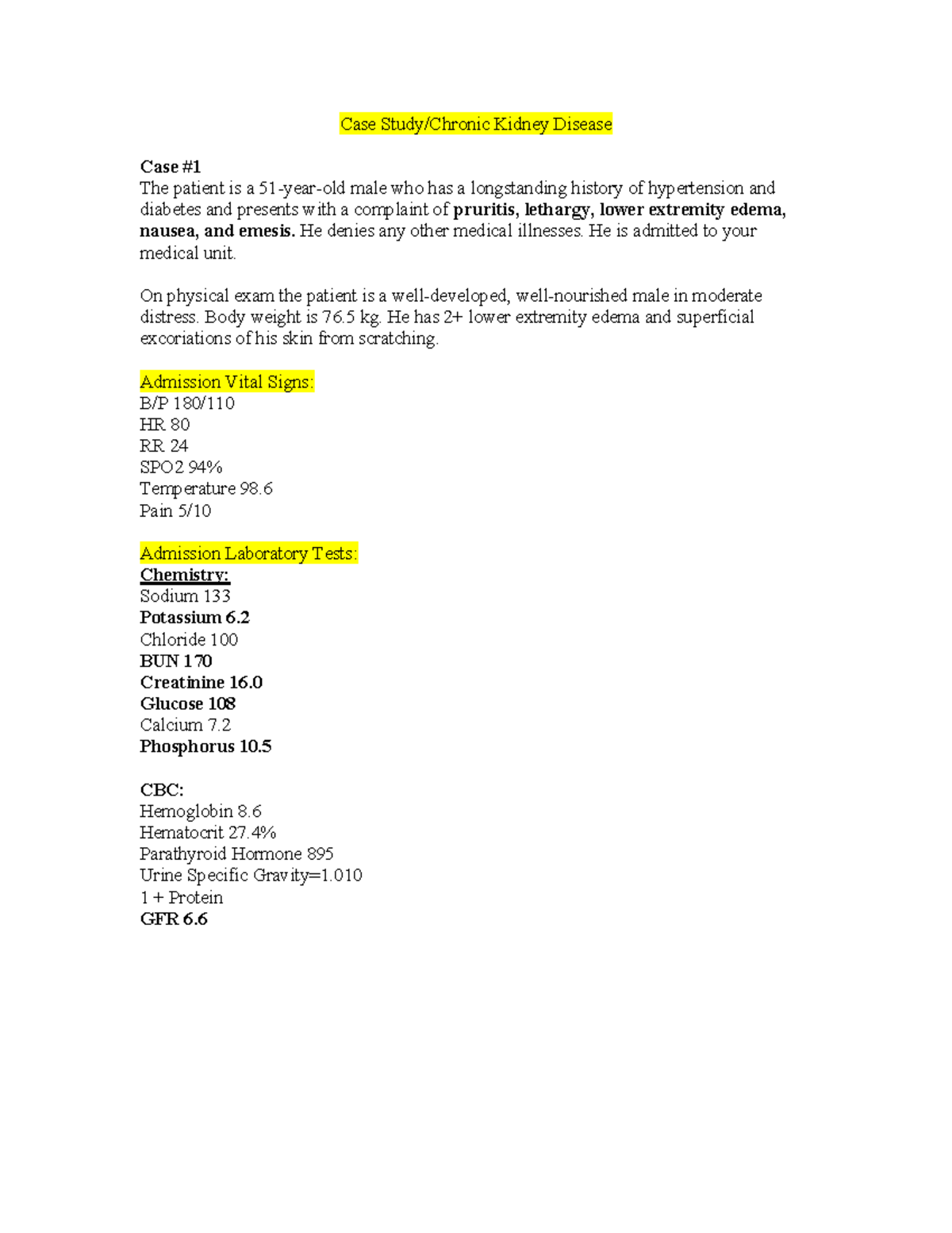 CKD Case Study: Patient Assessment and Management Plan - Studocu