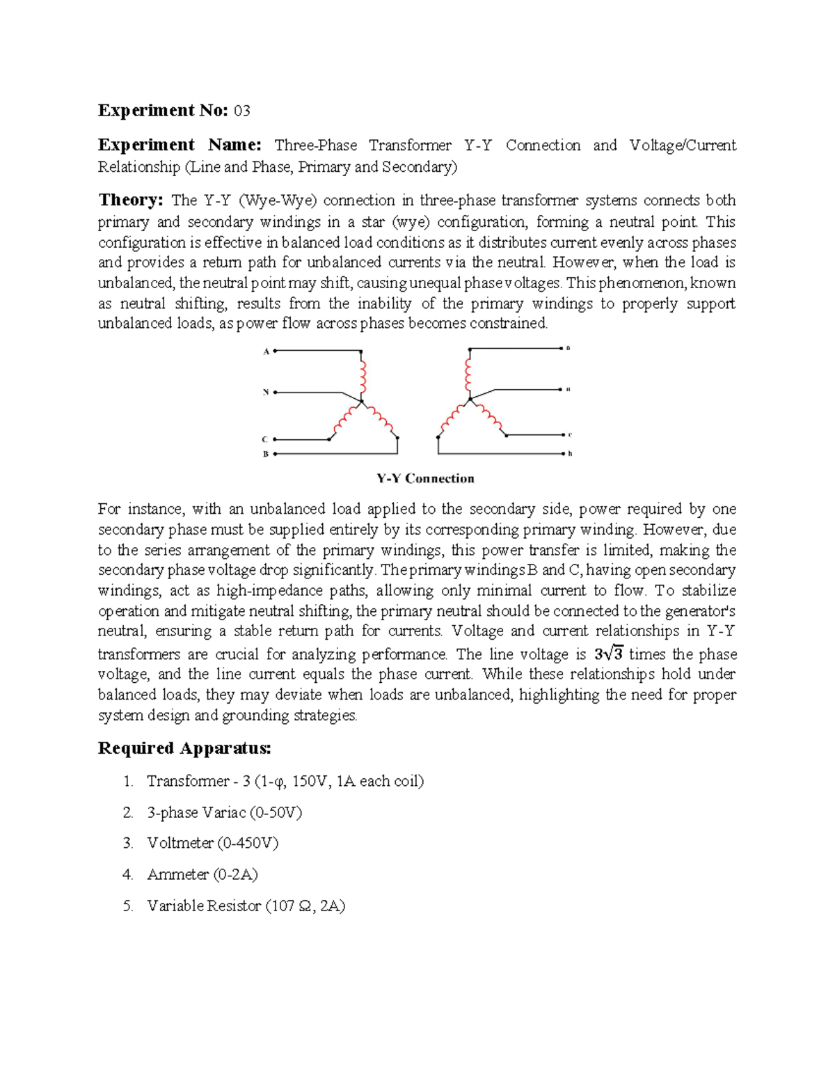 Three-Phase Transformer Y-Y Connection and Voltage/Current Relationship ...