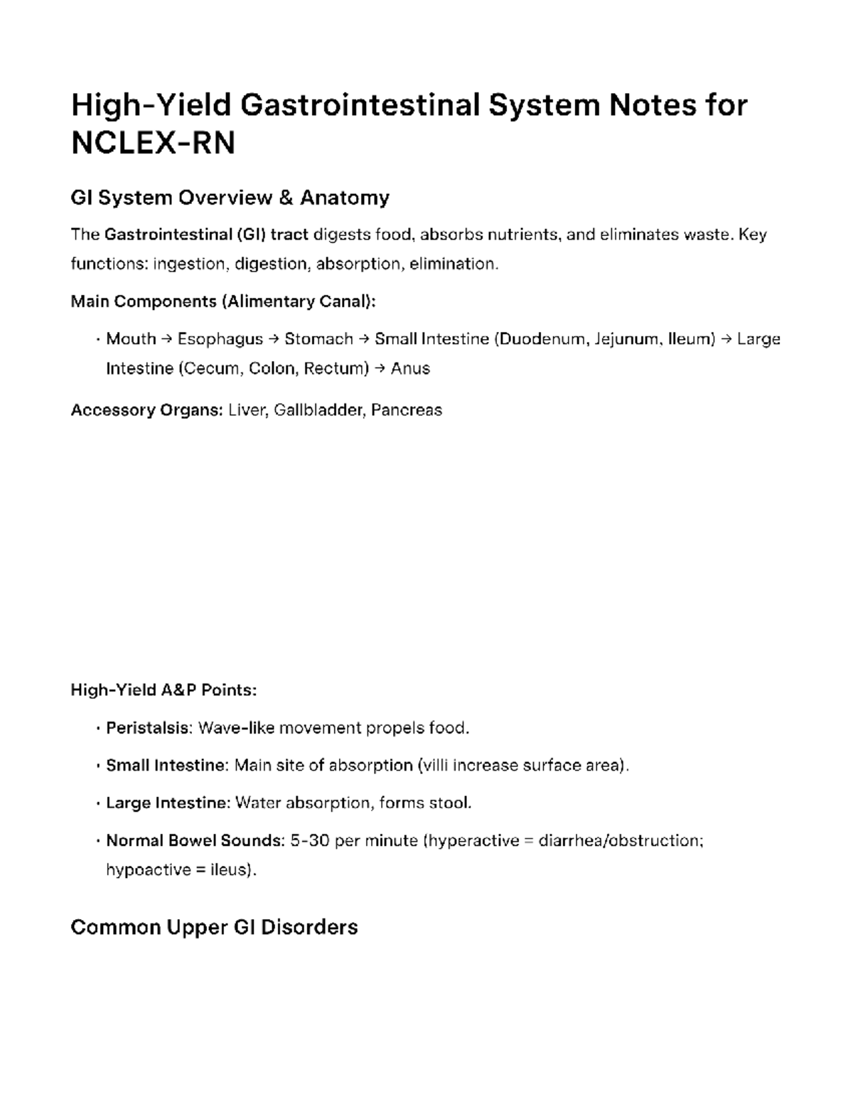 GI System Overview Notes for Nursing (GROK) - Studocu