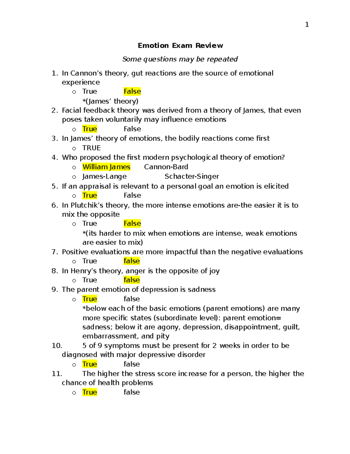 2-Emotions Exam Review (Final Exam) - Studocu