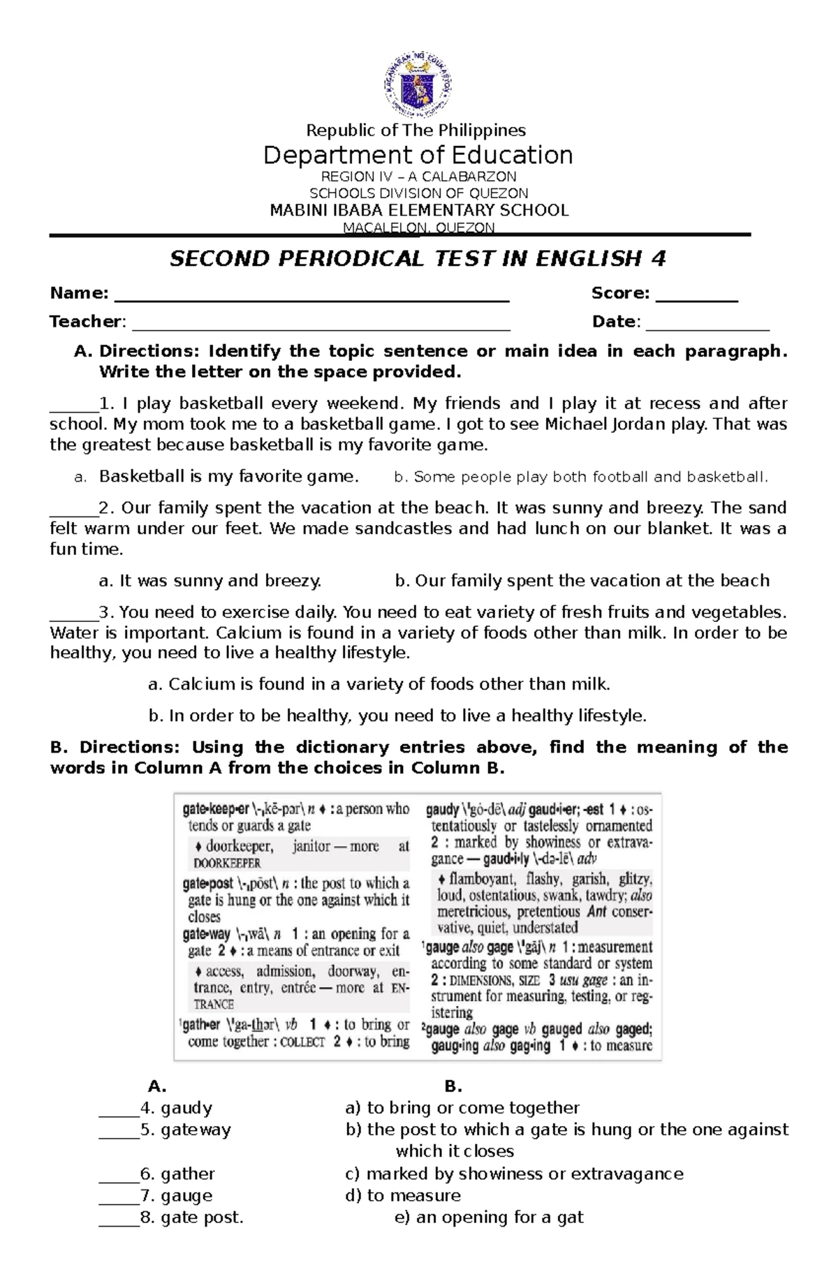 Two Way TOS - Sample Table of Specification - Content Time Spent No ...