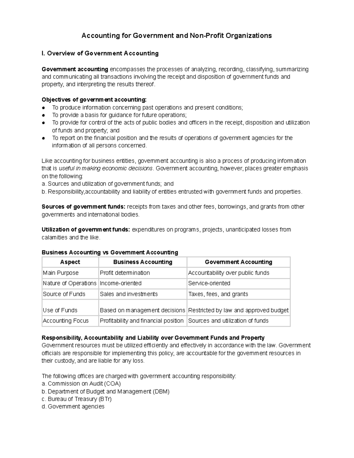 Government Accounting I - Overview and Budget Process Notes - Studocu