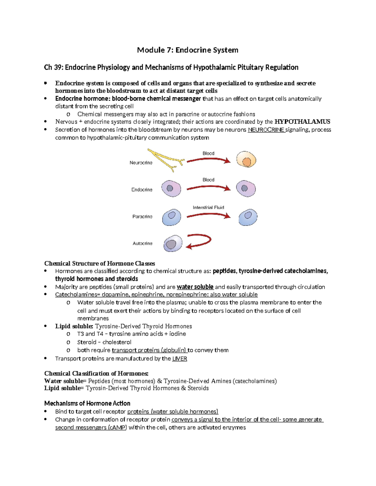 Endocrine System Review Notes - Exam 2 (Module 7) - Studocu