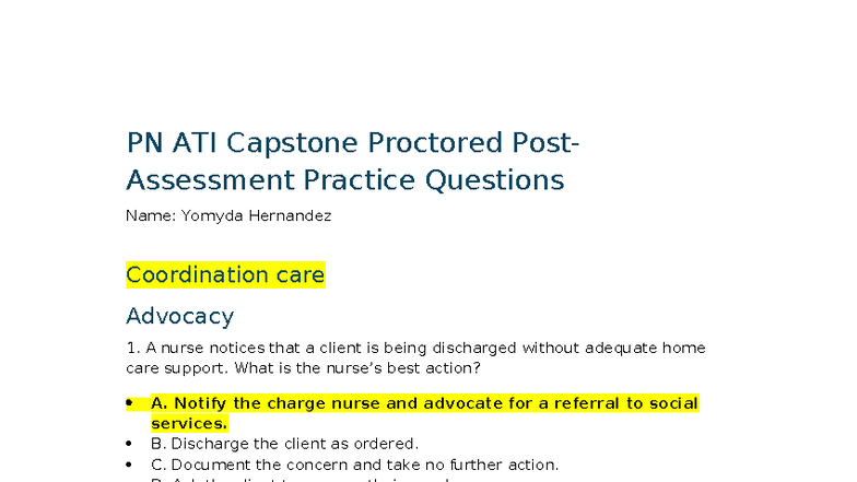 PN ATI Capstone Proctored PostAssessment Practice Questions - Studocu