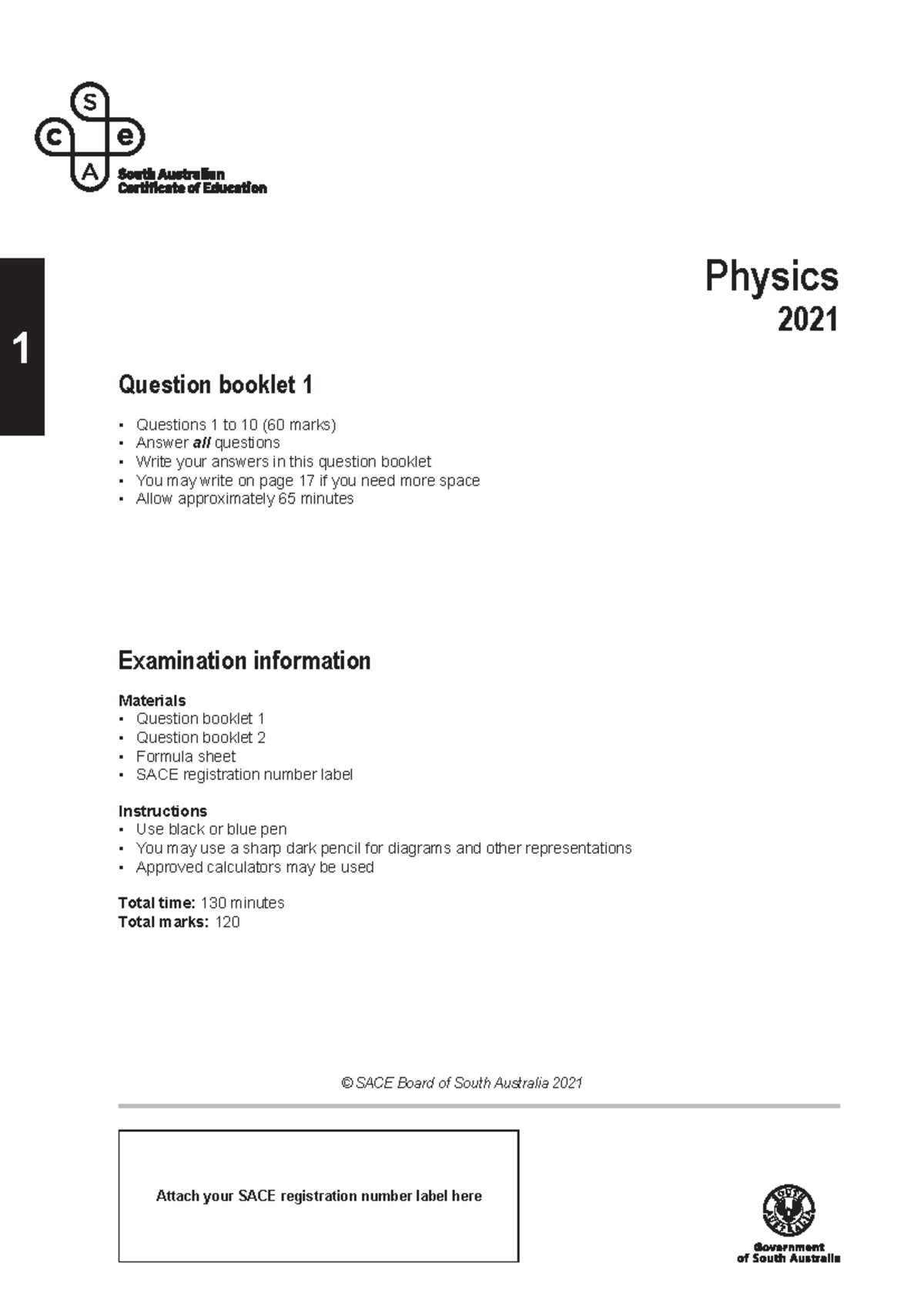 2021 SACE Physics Exam Paper: Comprehensive Question Analysis - Studocu
