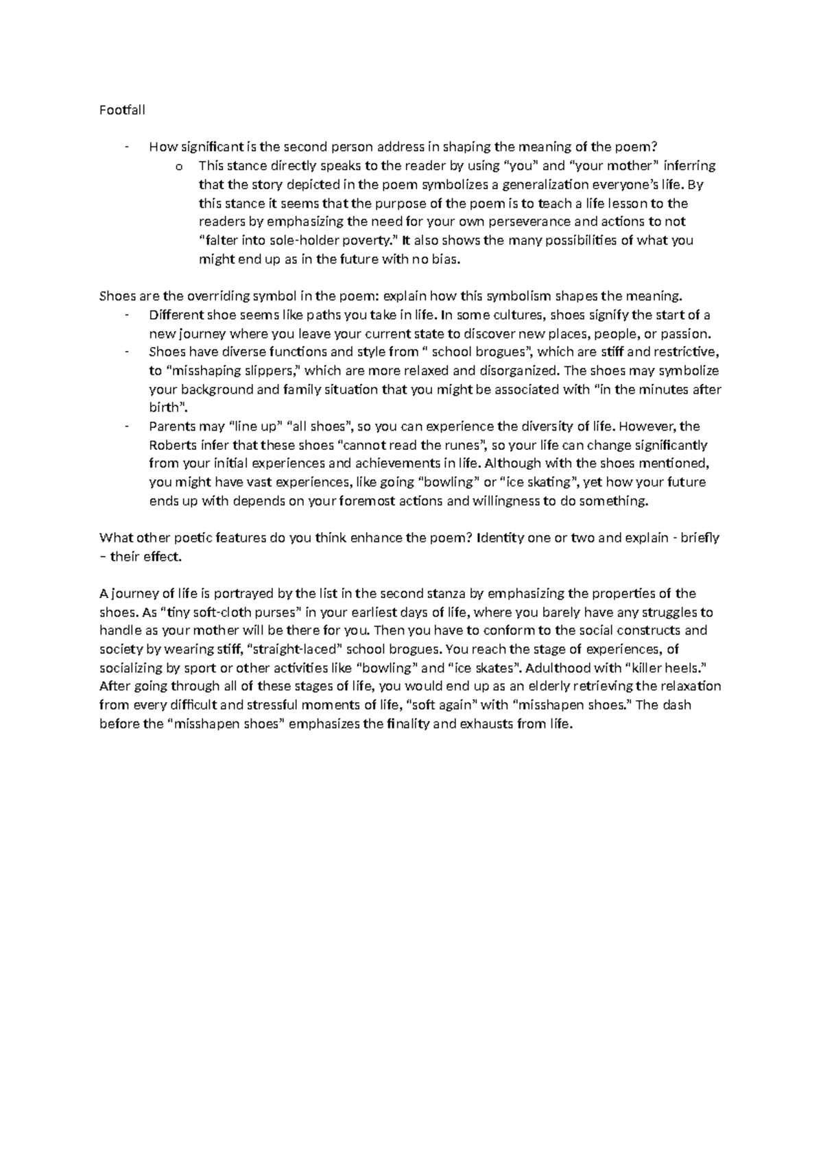 Footfall (Paper 1) - Analyzing Symbolism and Meaning in Poetry - Studocu