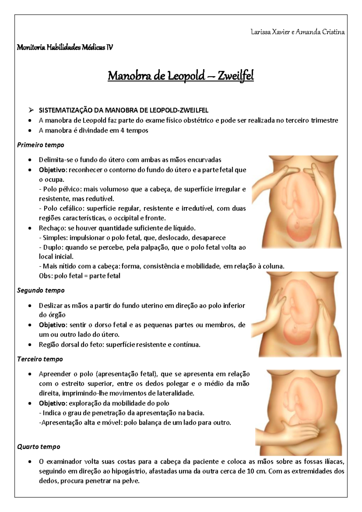 Manobra de Leopold - Habilidades Médicas IV - Guia Completo - Studocu