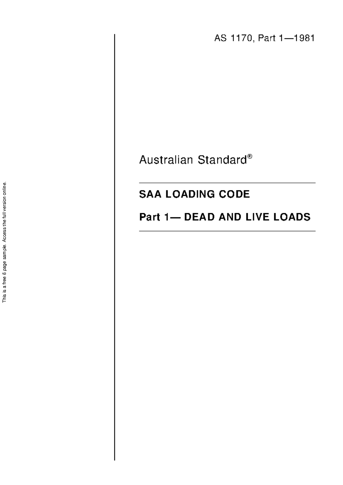 AS 1170: SAA Loading Code - Dead and Live Loads Overview - Studocu