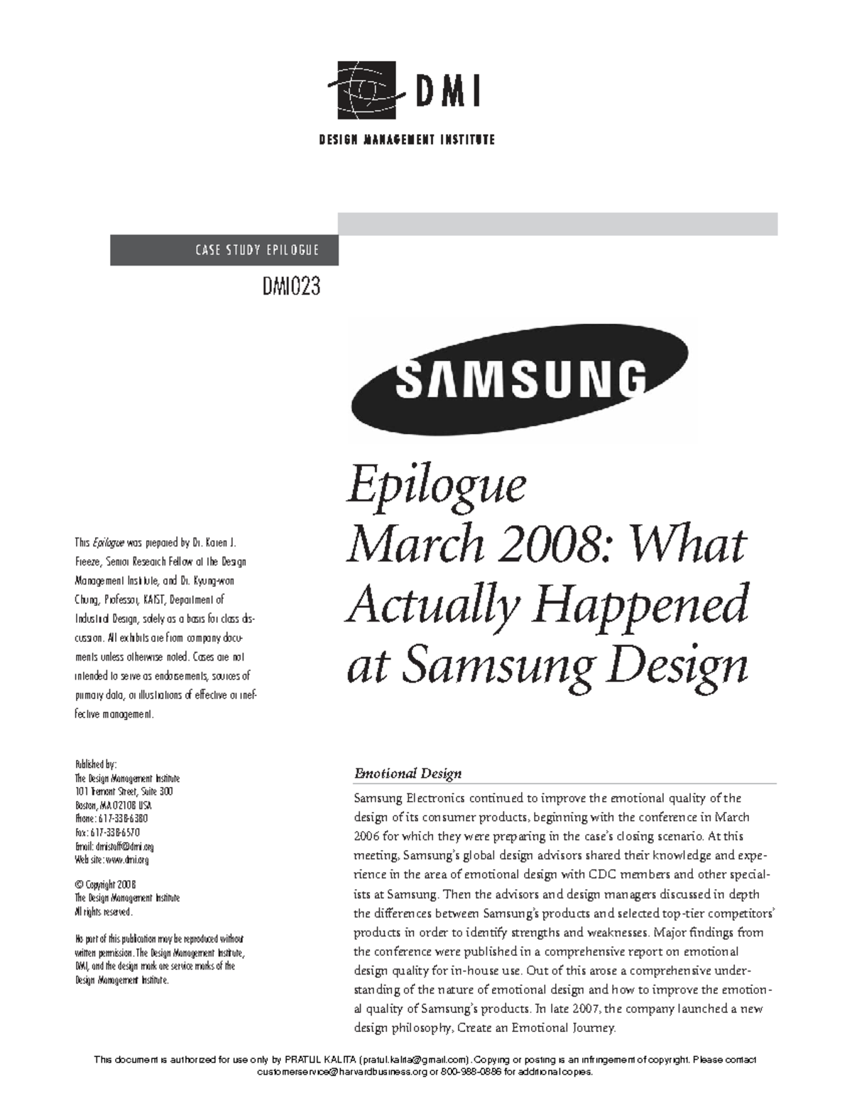 CASE STUDY EPILOGUE: SAMSUNG DESIGN DMI023 - Studocu