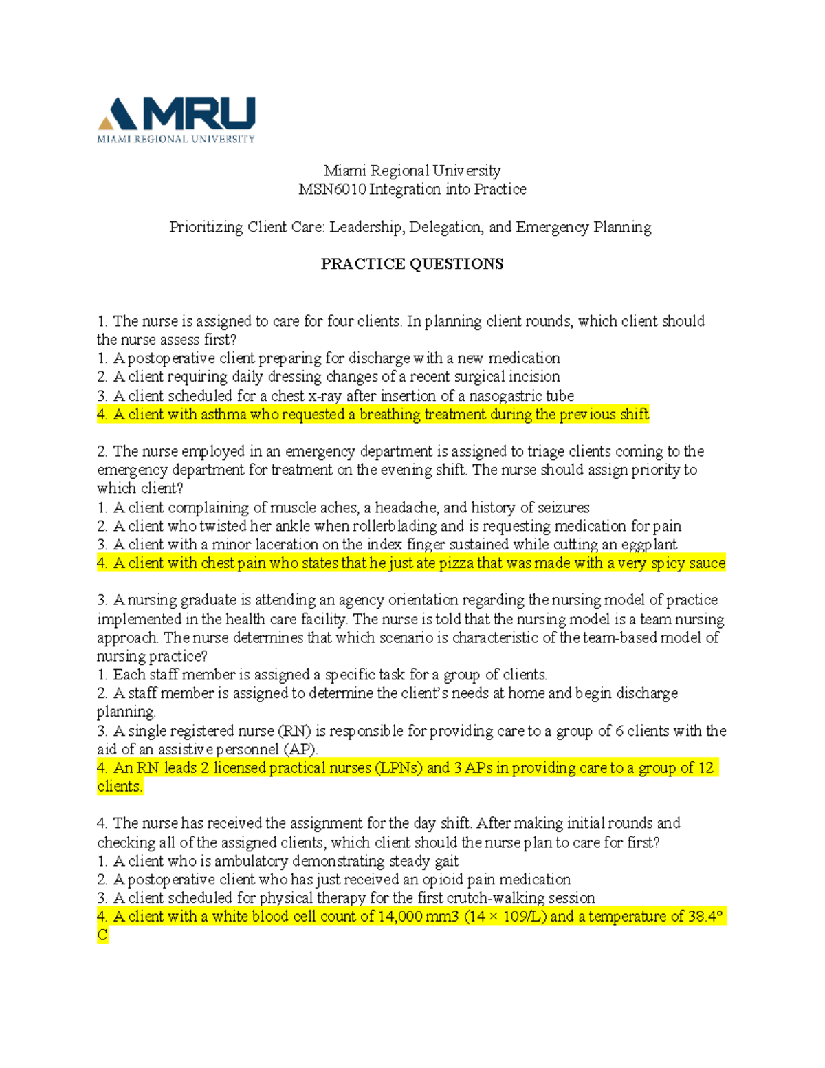 Prioritizing Client Care- Leadership, Delegation, and Emergency ...