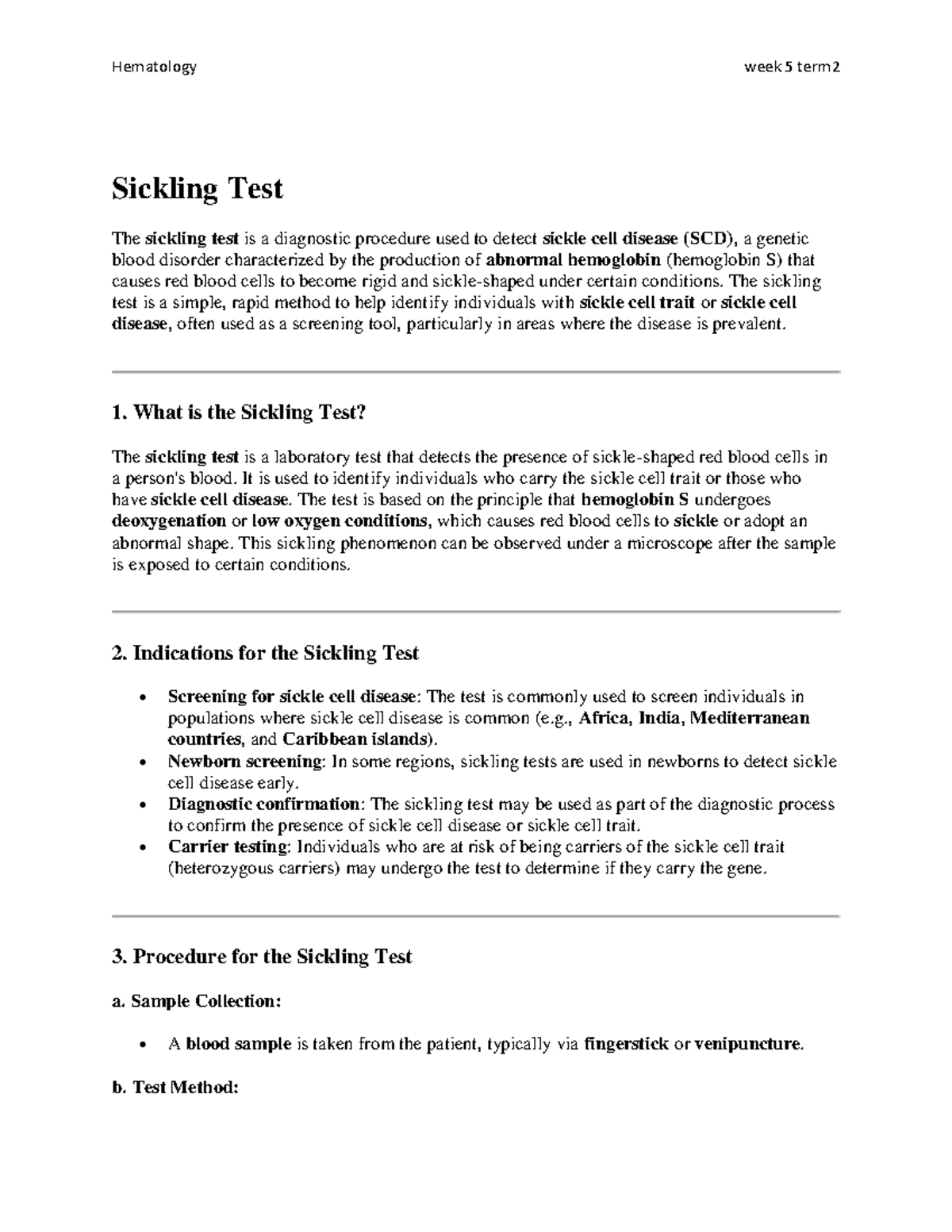 Hematology Week 5 Term 2: Sickling Test & Coagulation Profile Insights ...