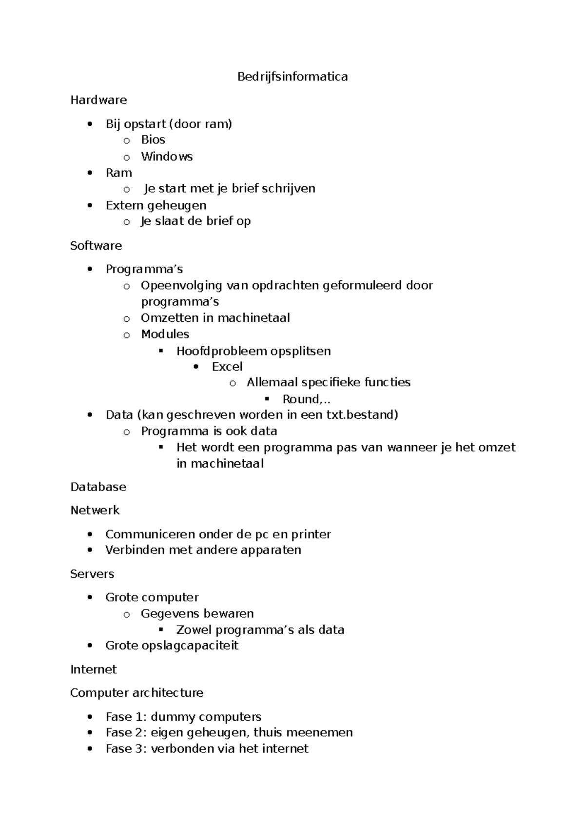 Bedrijfsinformatica Les 1: Hardware, Software en Algoritmes - Studocu