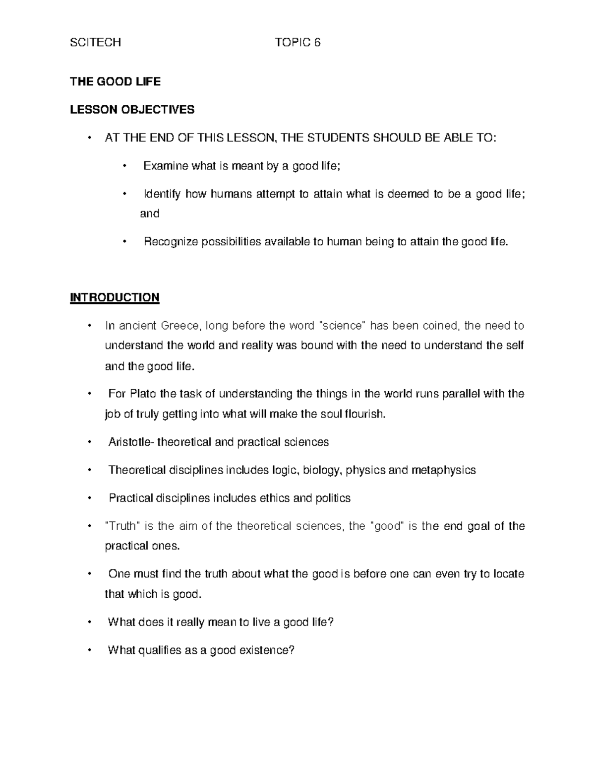 6. THE GOOD LIFE - Lecture notes 1-3 - Warning: TT: undefined function ...