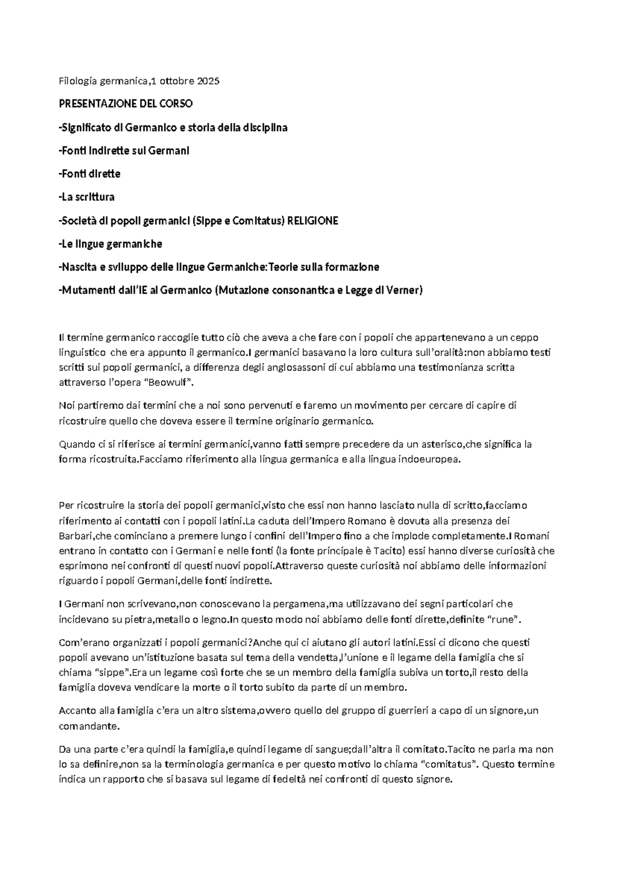Filologia Germanica: Introduzione e Storia dei Popoli Germanici - Studocu