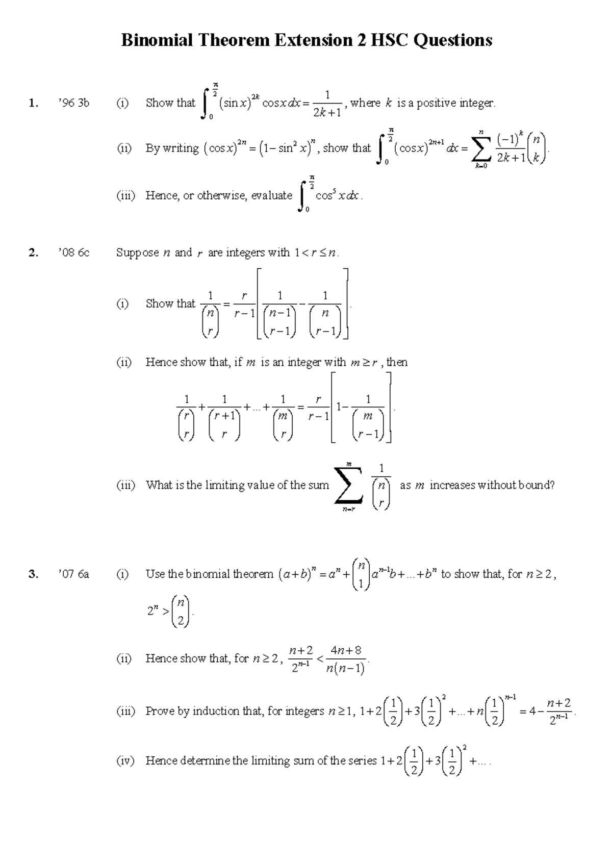 Harder Ext 1 - Binomial Theorem & Combinatorics HSC Questions - Studocu