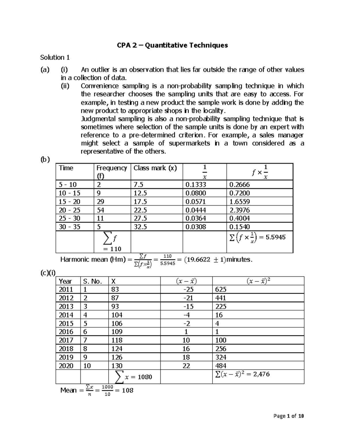 CPA 2 - Quantitative Techniques(1) sept 2022 soln - CPA 2 – Quantitative Techniques Solution 1 ...