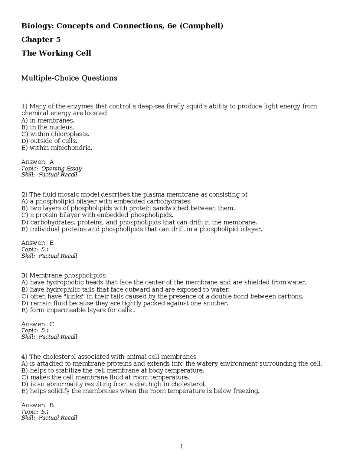 Biology CC6 05 Test Bank - Chapter 5: The Working Cell Q&As - Studocu