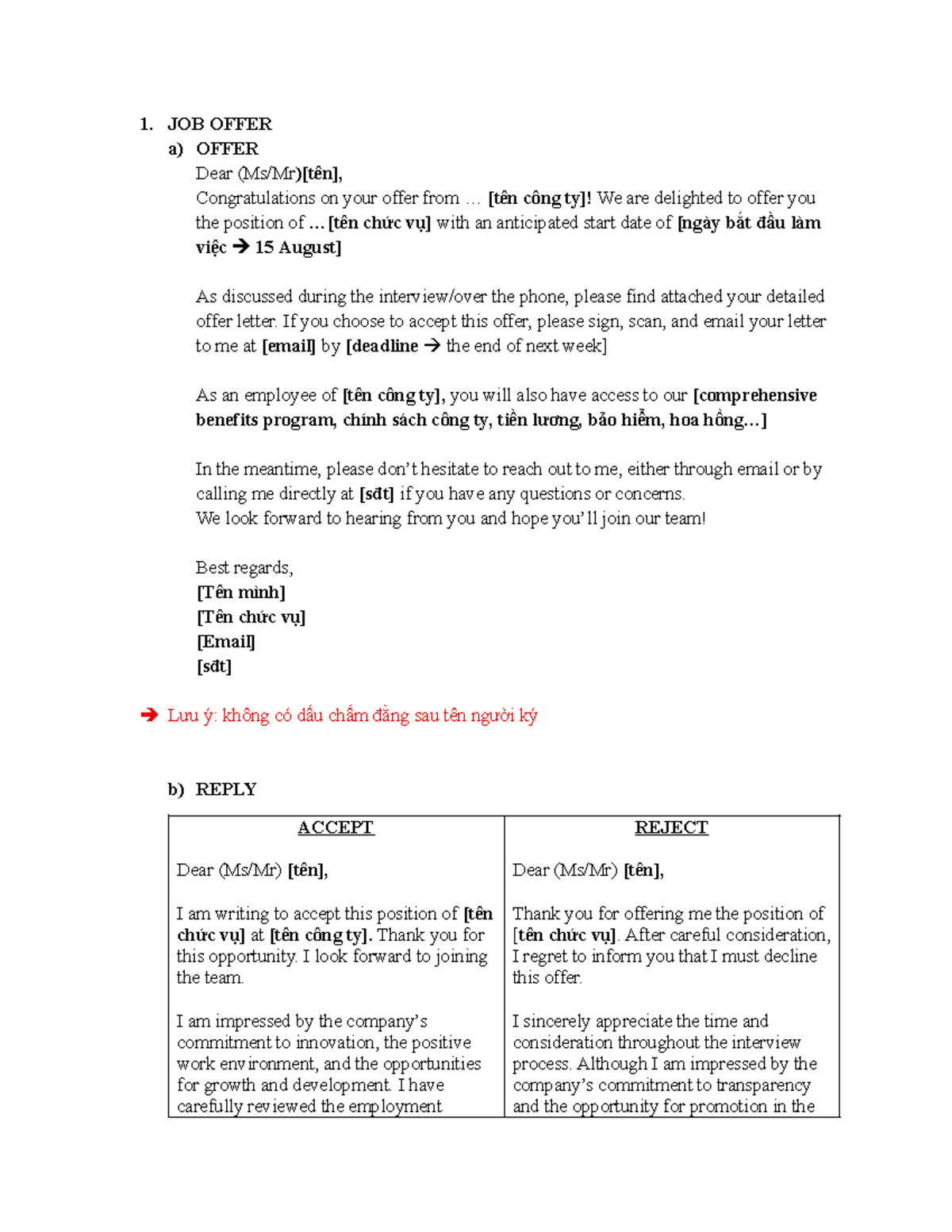 Job Offer and Acceptance Process - Writing Unit 1,3,5 - Studocu
