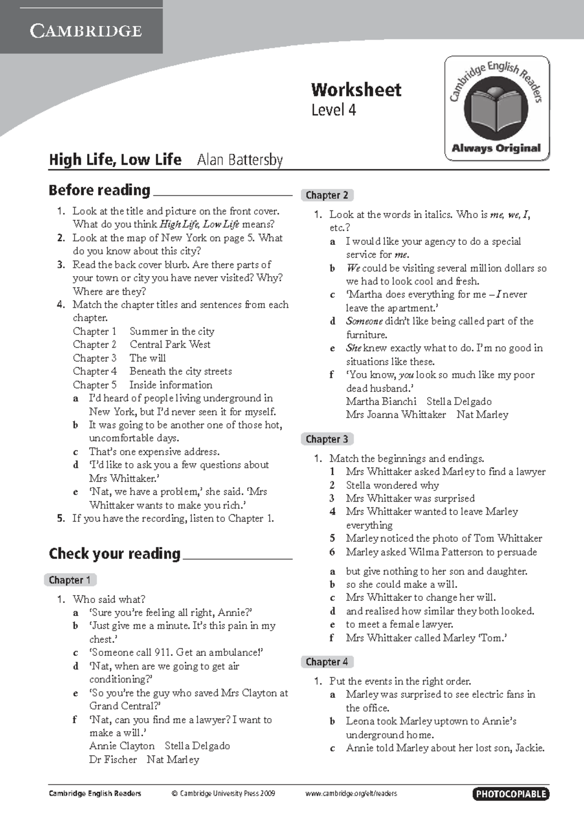 Level 4 Study Notes: High Life, Low Life by Alan Battersby - Studocu