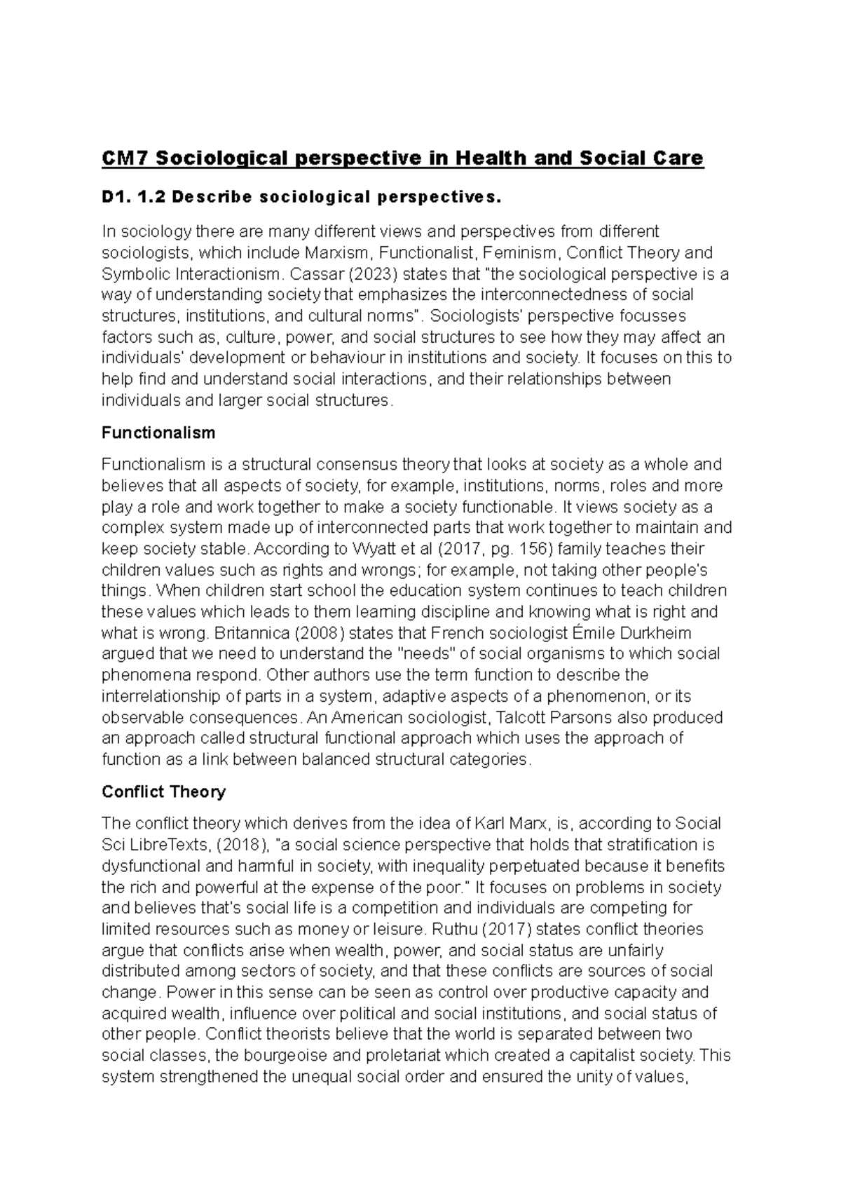 CM7 Sociological Perspectives in Health and Social Care Analysis - Studocu