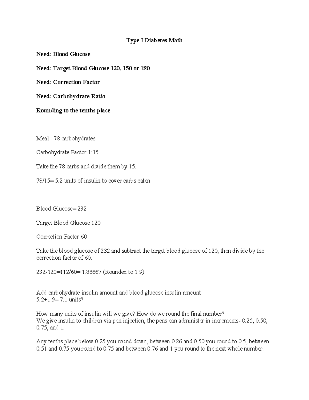 Type I Diabetes Insulin Calculation - Math Notes for Effective Dosing ...