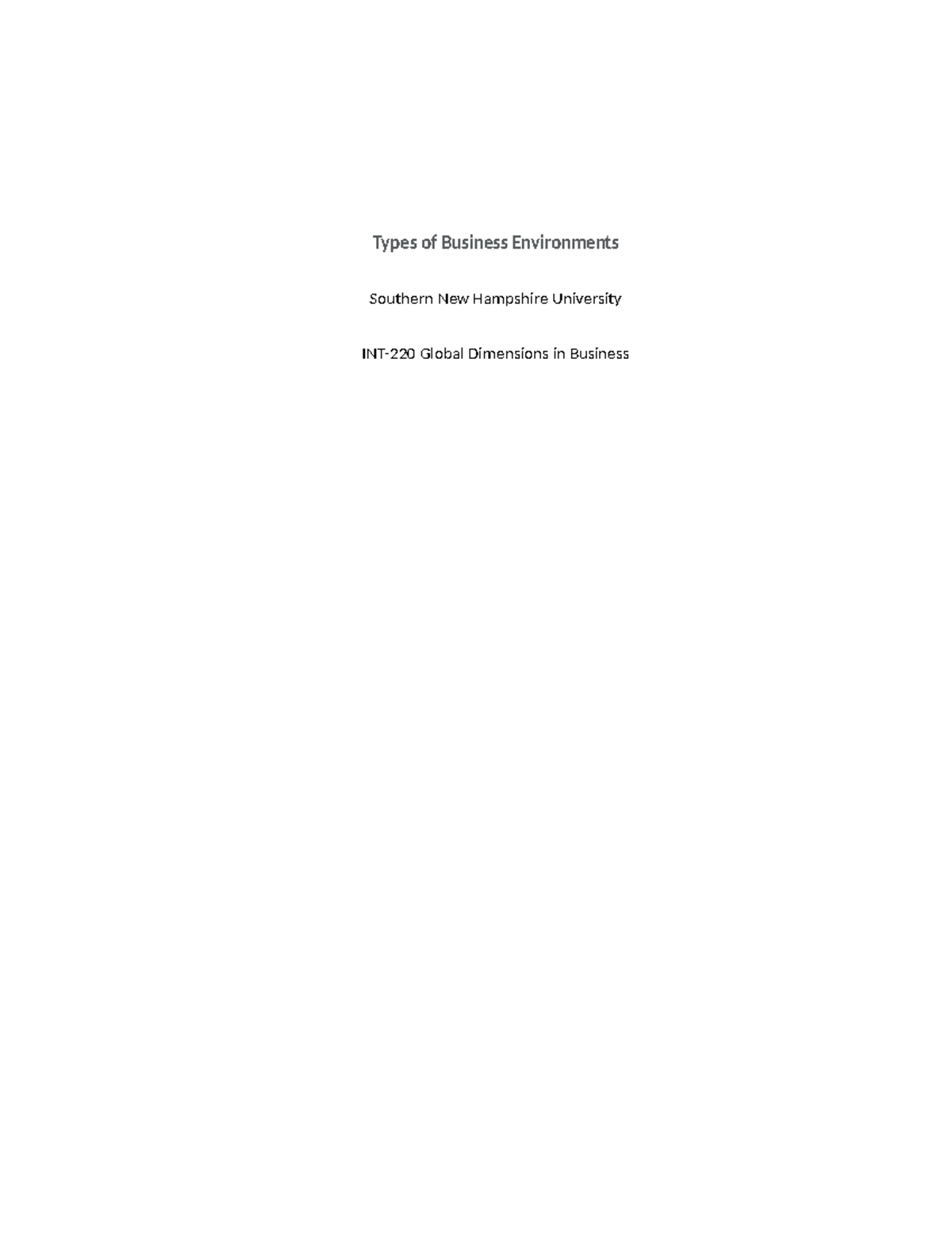 Int220 1-2 Assignment - Types of Business Environments Southern New ...