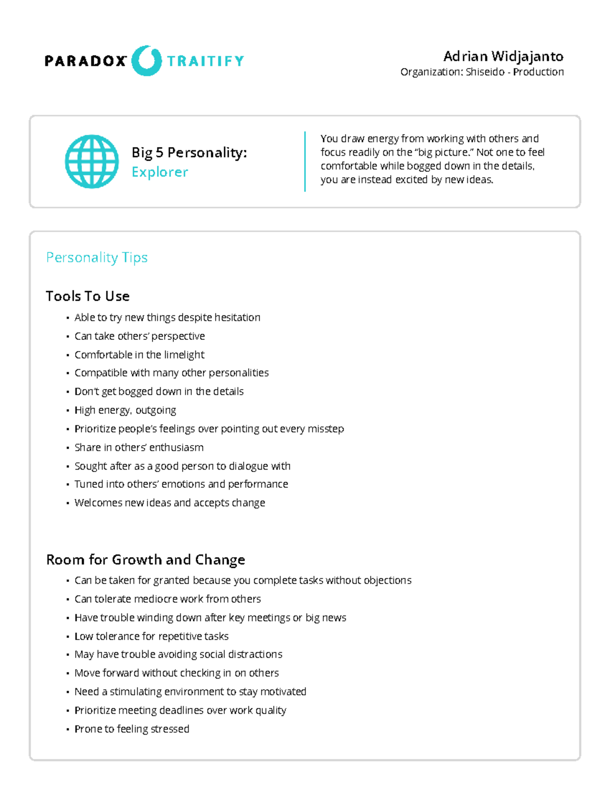 Big 5 Personality Analysis: Explorer Traits in Shiseido Production ...