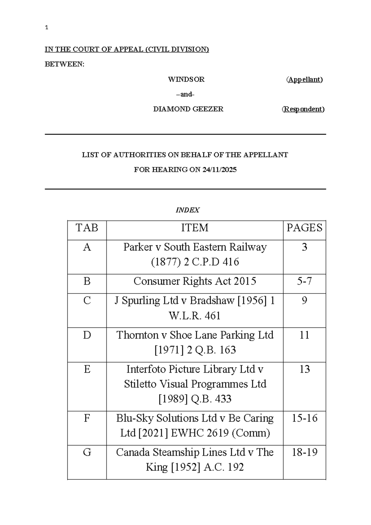 2nd Year Moot Bundle: List of Authorities for Hearing - Studocu