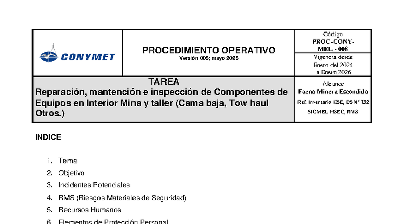 PROC-CONY-MEL-008: Procedimiento de Reparación y Mantenimiento de Equipos en - Studocu