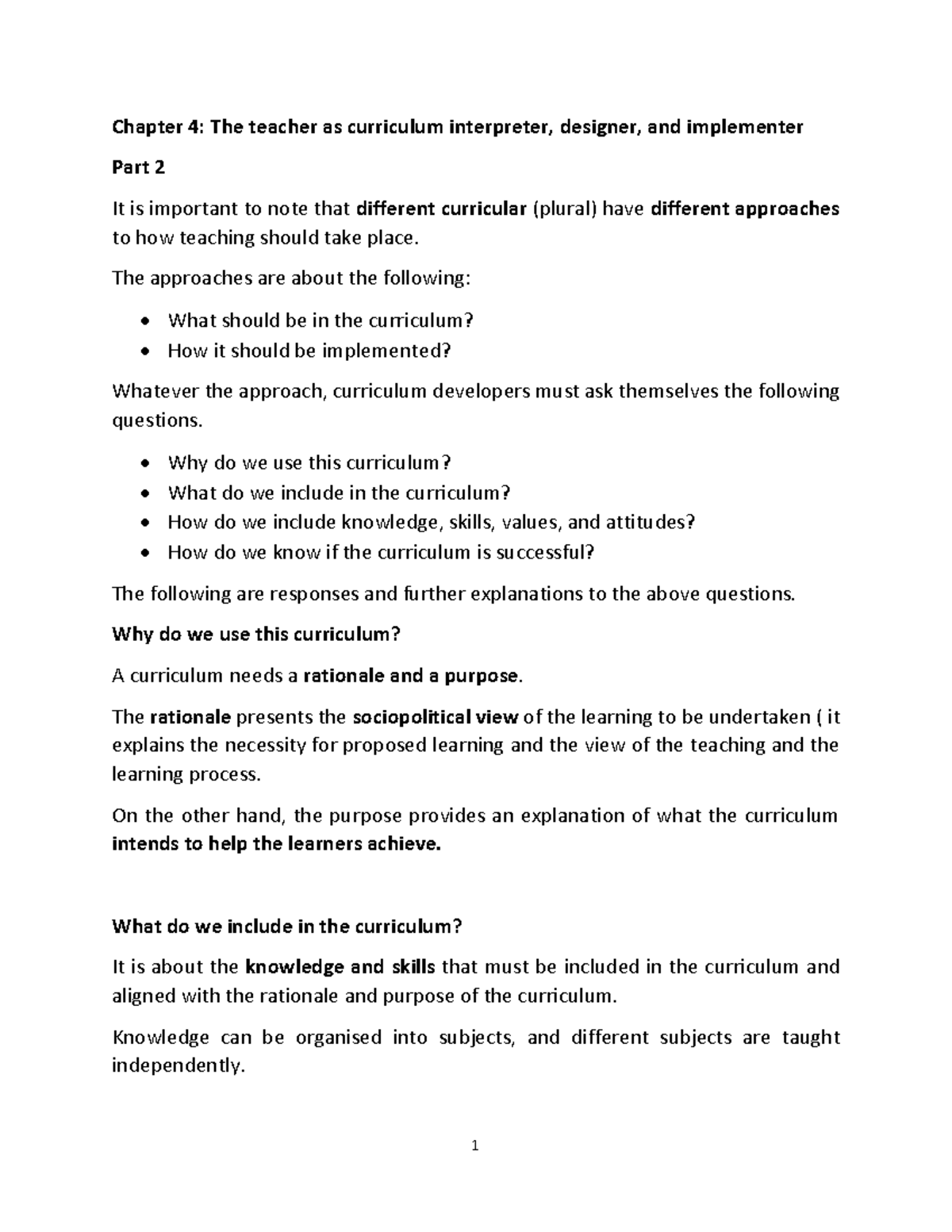 Learning Unit 4 - Curriculum Interpretation & Implementation Notes ...