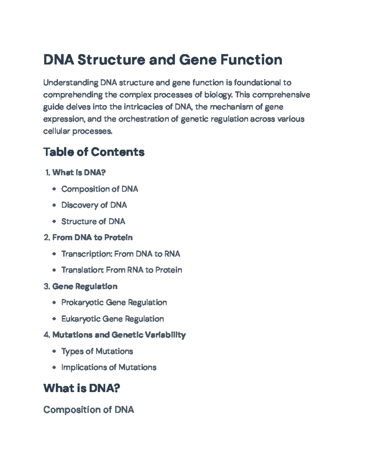 Understanding DNA Structure and Gene Function: An In-Depth Review - DNA Structure and Gene ...